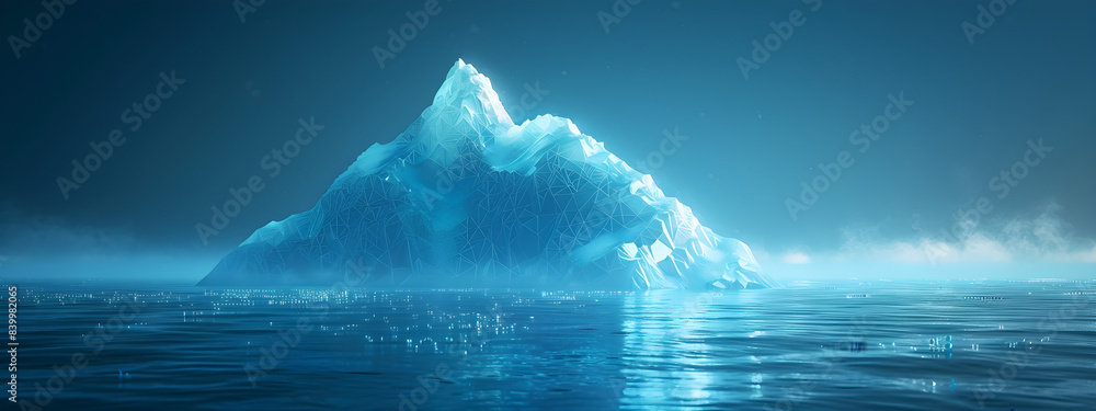 An abstract digital iceberg with an effect glow and shine in a ...