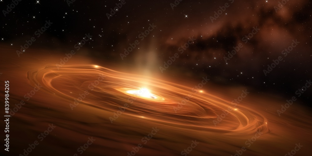This image depicts a white dwarf star encircled by a glowing accretion ...