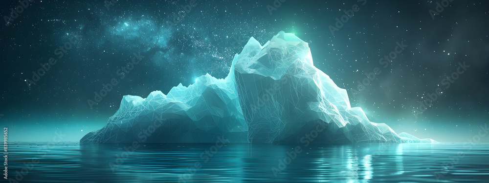 Abstract digital iceberg with glow and shine in futuristic style ...