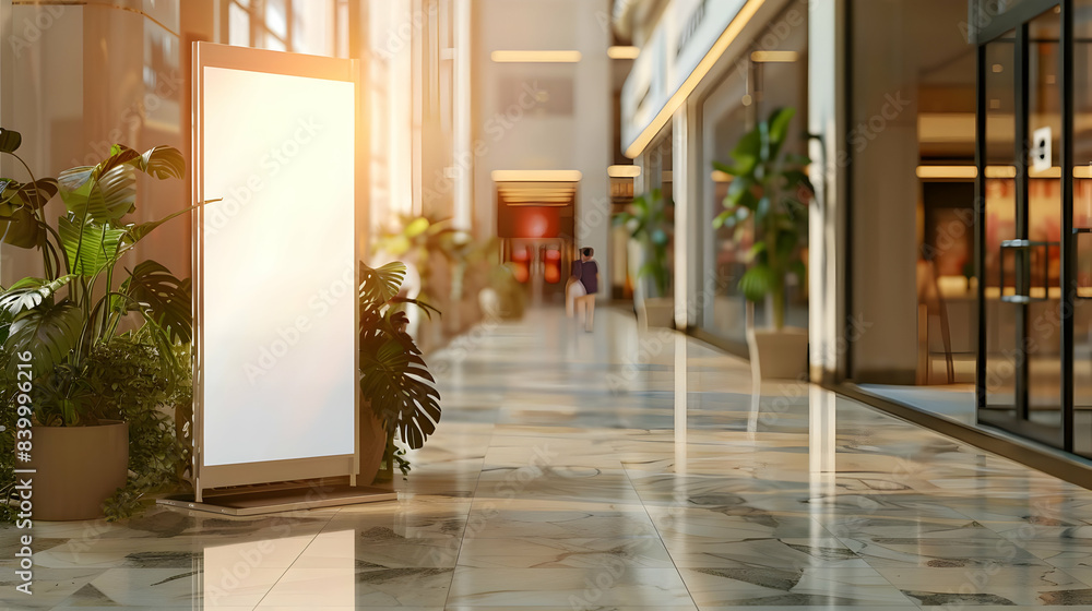 rollup mockup poster stand in an shopping center restaurant mall ...