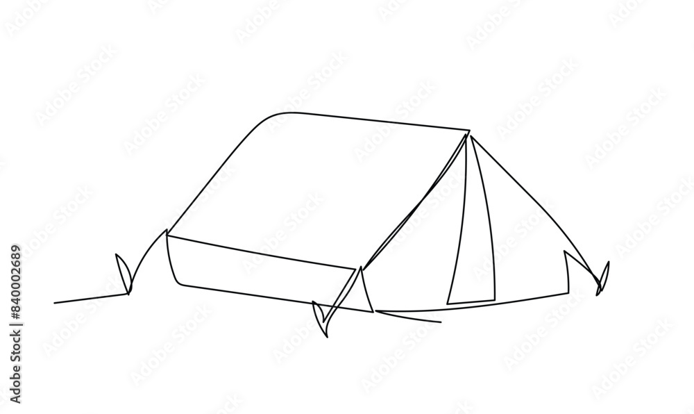 Continuous one line drawing of tent camping in outdoor. Canvas tent ...