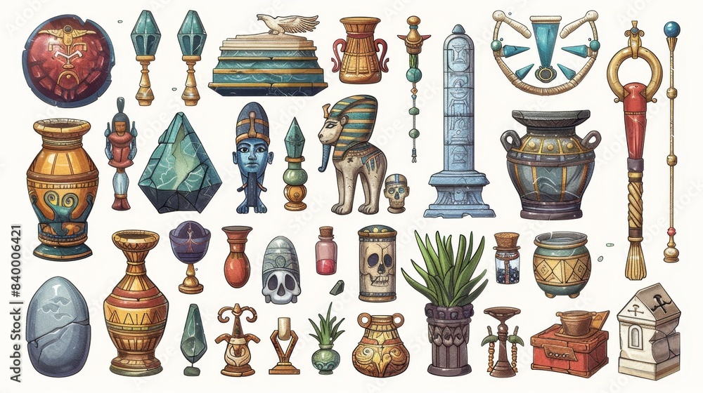 Ancient Egypt Item Icons Sprite Sheet for Match 3 Game on White ...