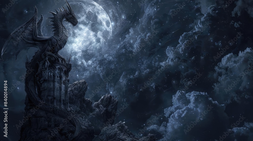 Epic Dragon Background, Fantasy Night Sky Wallpaper, Dark Dragon ...