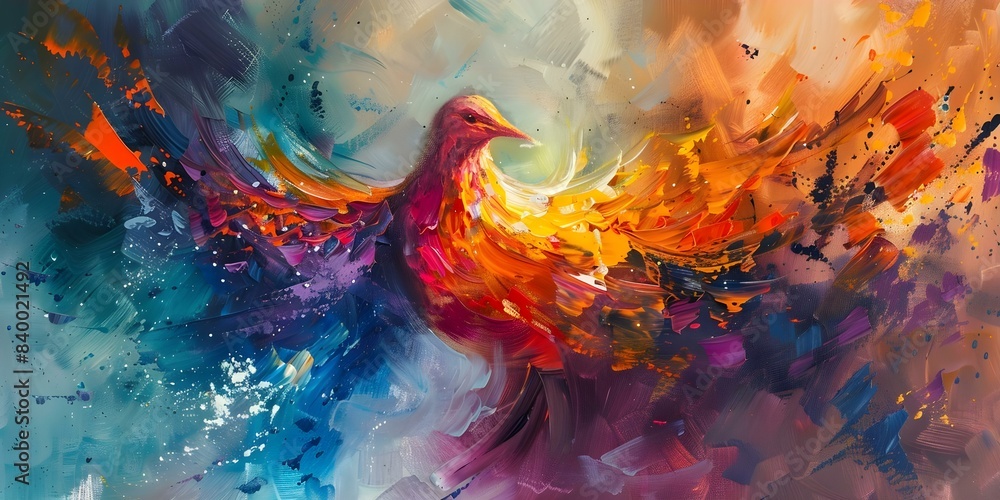Colorful abstract painting of a dove symbolizing the Holy Spirit in ...
