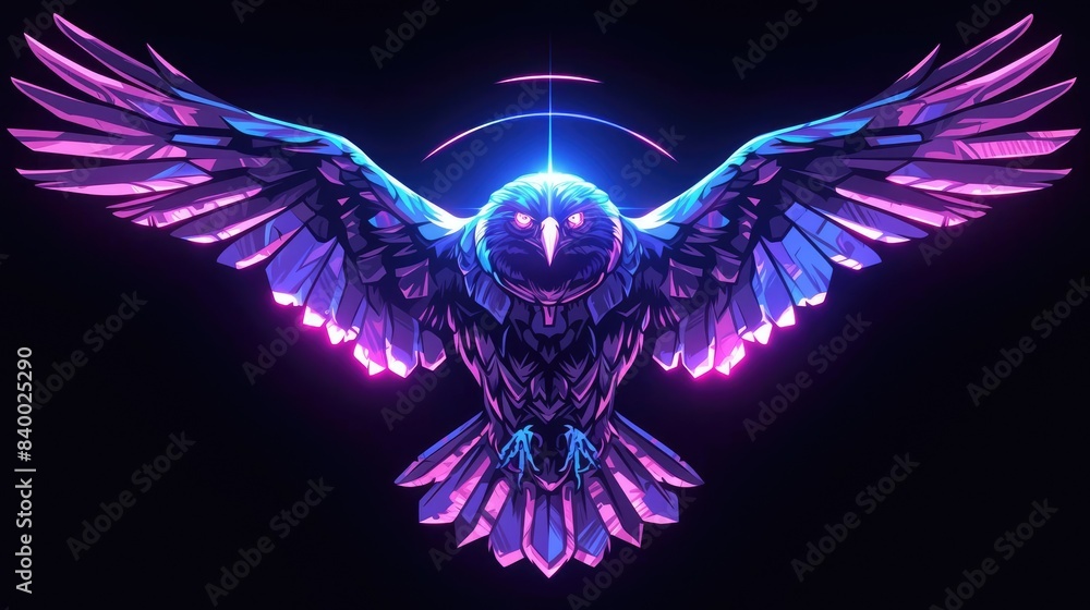 Neon Raven Background, Glowing Bird Wallpaper, Dark Raven, Cyberpunk ...