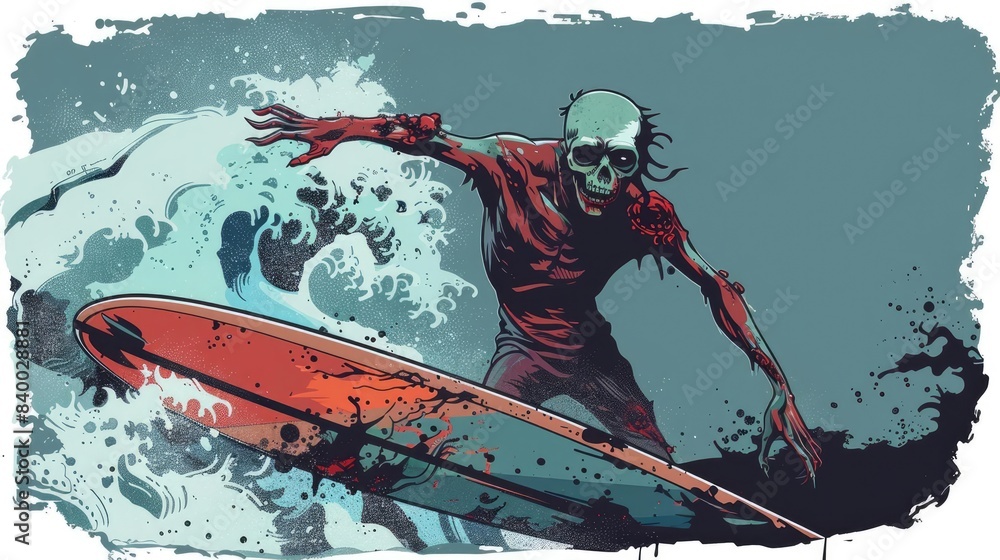 Zombie Surfer Catching a Big Wave Background, Undead Monster Surfing ...