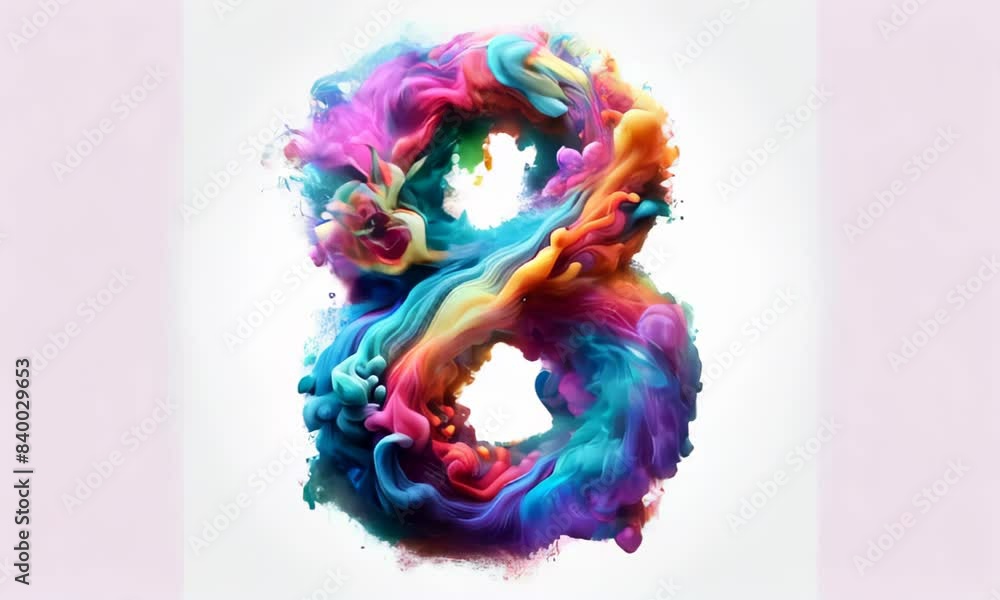 The number 8 eight is depicted as made of colorful gas, forming a ...