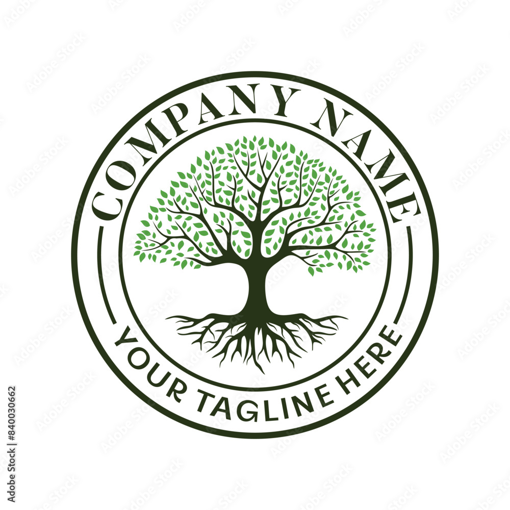 Root Leaf Family Tree of Life Oak Banyan Maple Stamp Seal Emblem Label ...