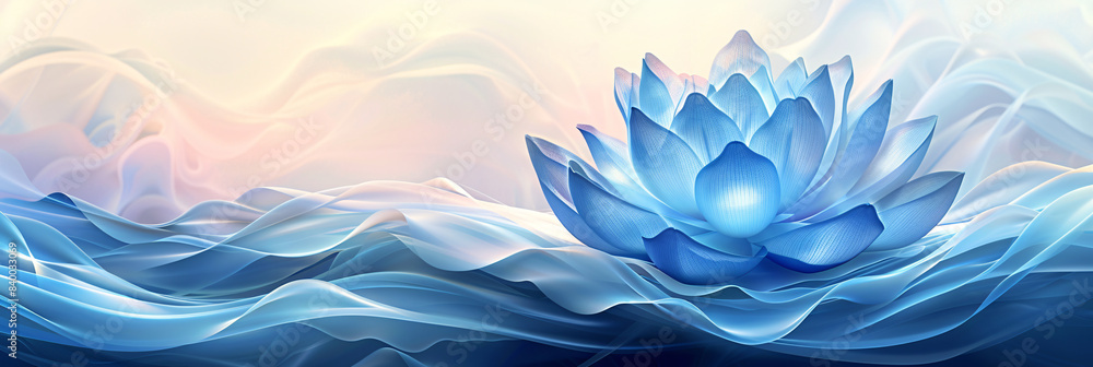 Abstract blue lotus flower background banner with wavy ribbon shapes ...