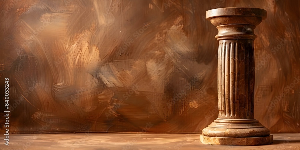 Beige column plinth isolated on fawn studio background decorative space ...