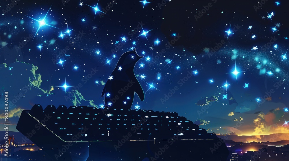 A cosmic theme with stars forming the Linux penguin in the night sky ...