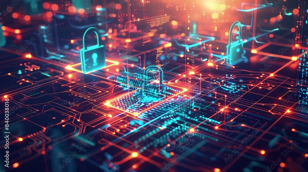 A cyber security-themed background with digital locks and encrypted ...