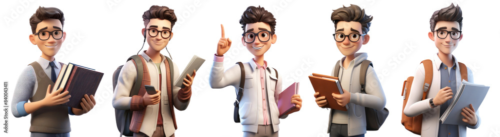 3D student character png on transparent background Stock Illustration ...