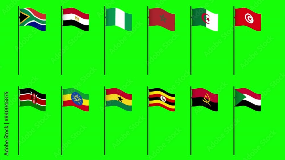 Country Flags Waving Africa Set. Seamless loop isolated animation with ...