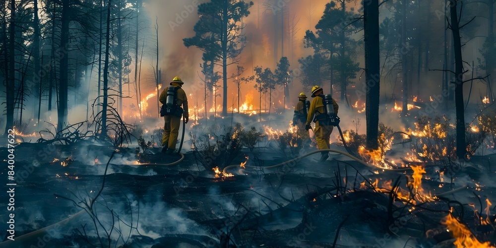 Firefighters combat wildfire in charred forest highlighting climate ...