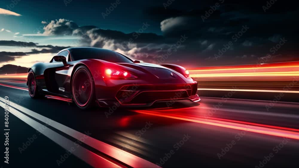 Cruising in a high-performance sports car on an illuminated highway ...