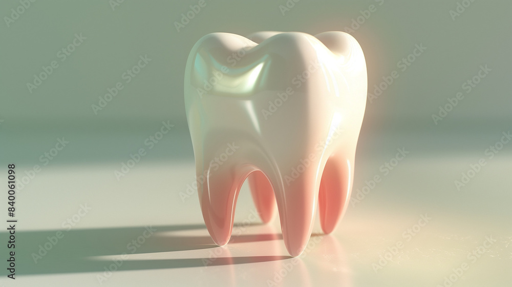 3D animation style illustration of an isolated white tooth on a red gum ...