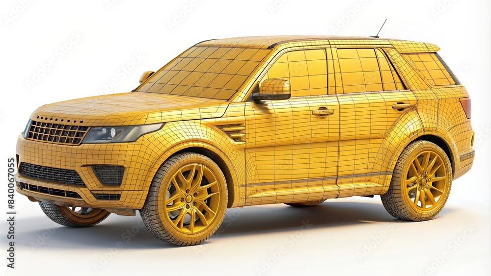ภาพประกอบสต็อก Yellow wireframe model of Range Rover Sport on white ...