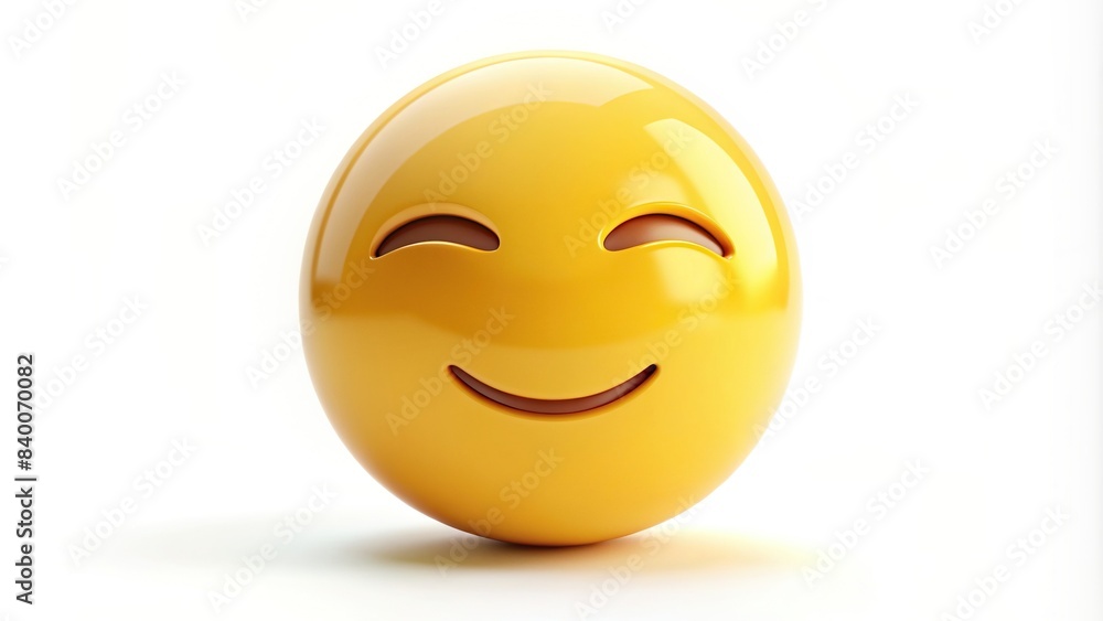 Luxury yellow emoji with serene smile and closed eyes on white ...