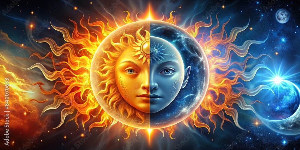 of a sun and moon zodiac sign , astrology, celestial, horoscope, night ...