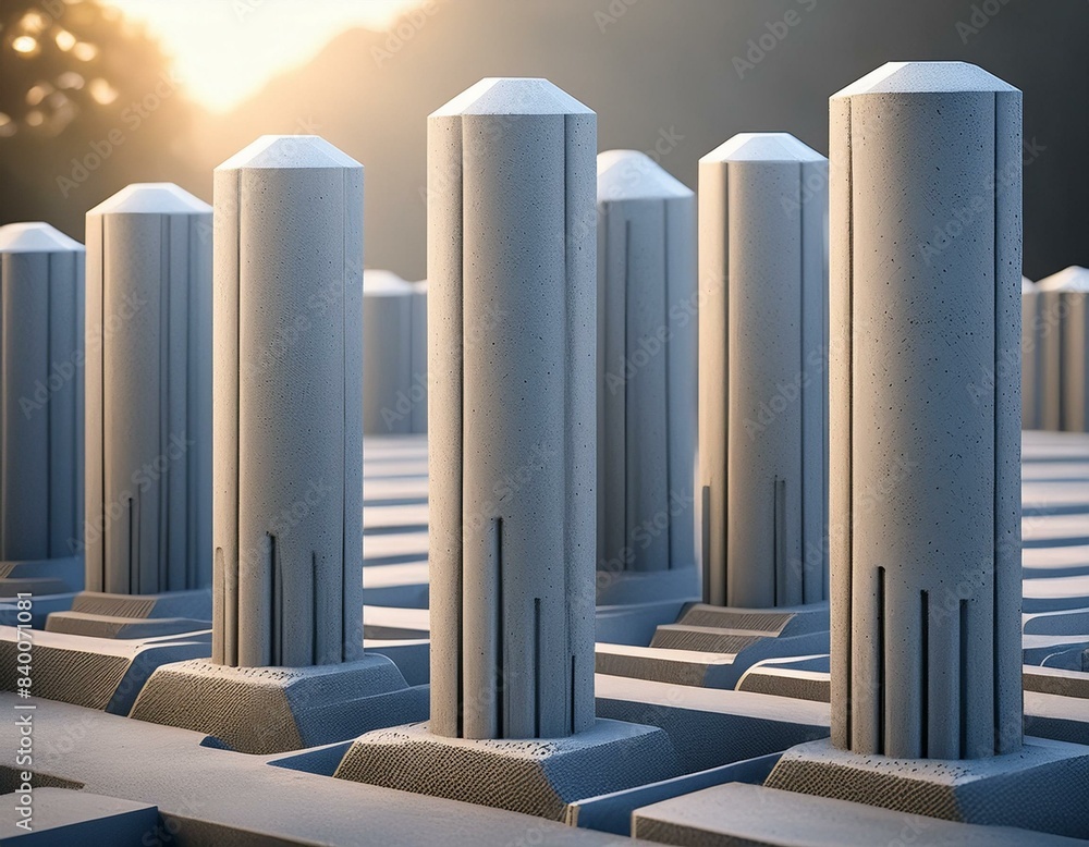 Realistic illustration of textured concrete columns, portraying cement ...