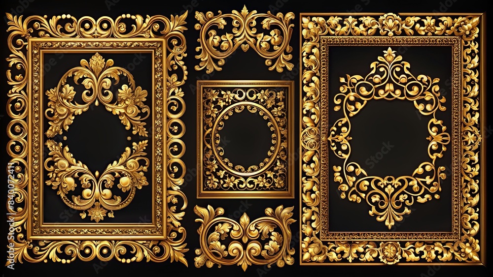 Golden frames and borders with intricate decorative elements , gold ...
