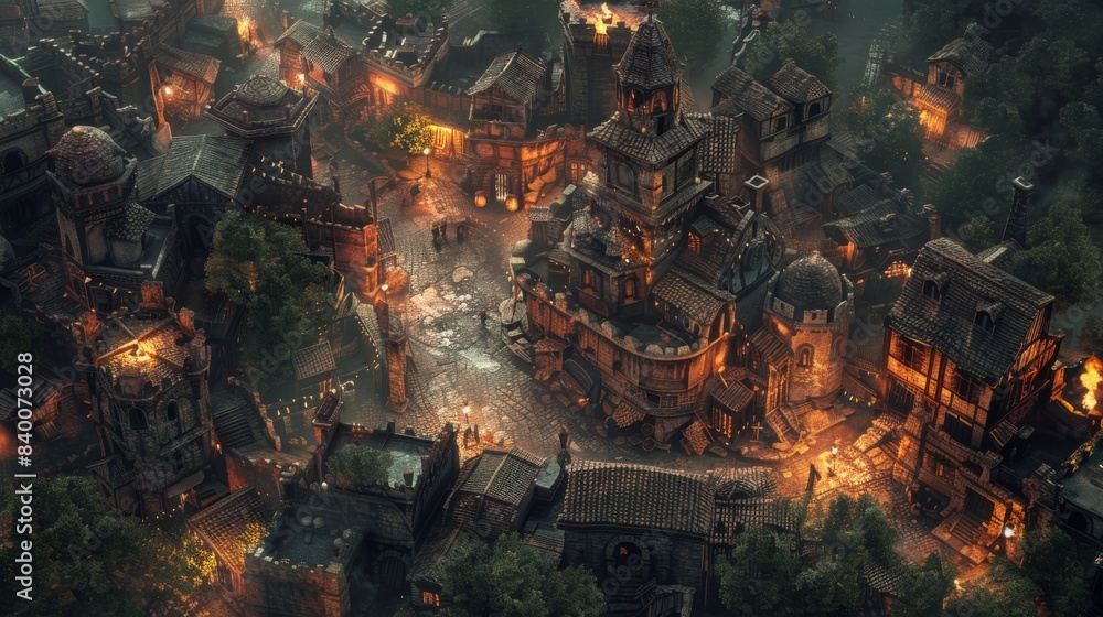 Top Down RPG Fantasy City Battle Map, Village Themed Video Game ...