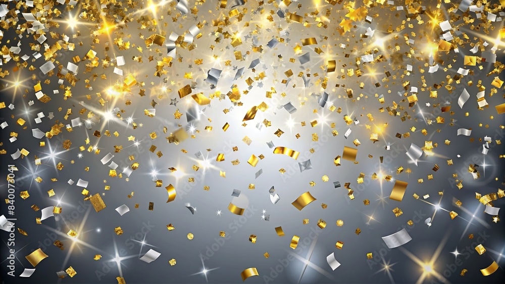 Golden and silver confetti projection on background rendering ...