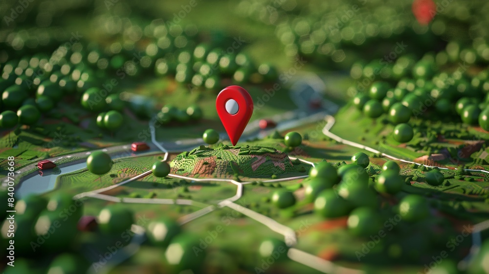 Animated red pin game sprite for 3D location, rotating on a map with ...