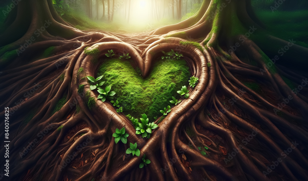 Tree with roots resembling a heart is a common symbol of love and ...