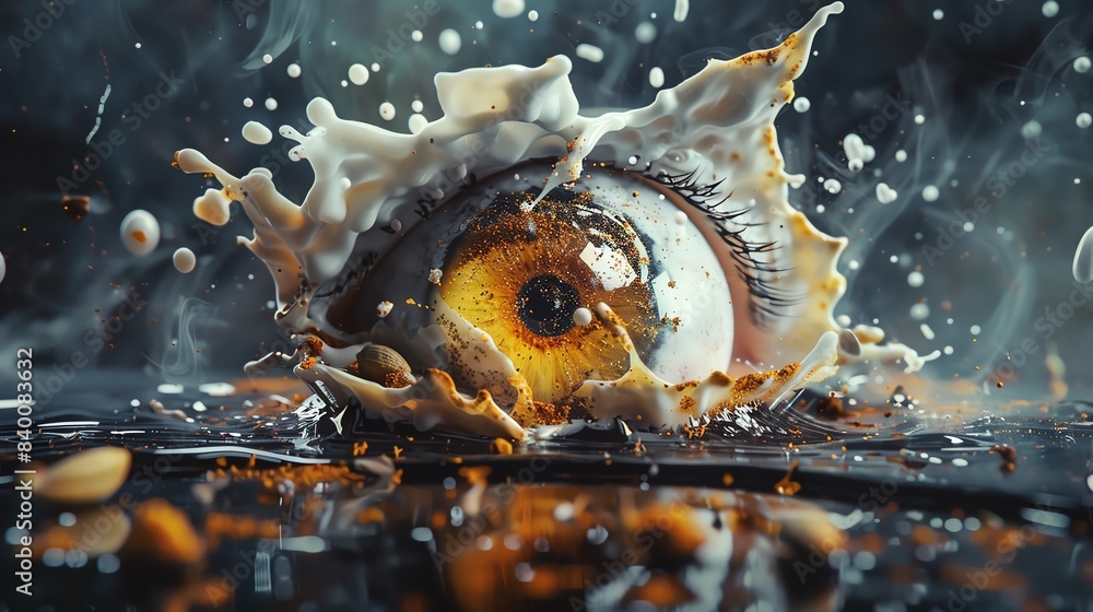 Create a dystopian vision with surrealism art, featuring an eye-level ...