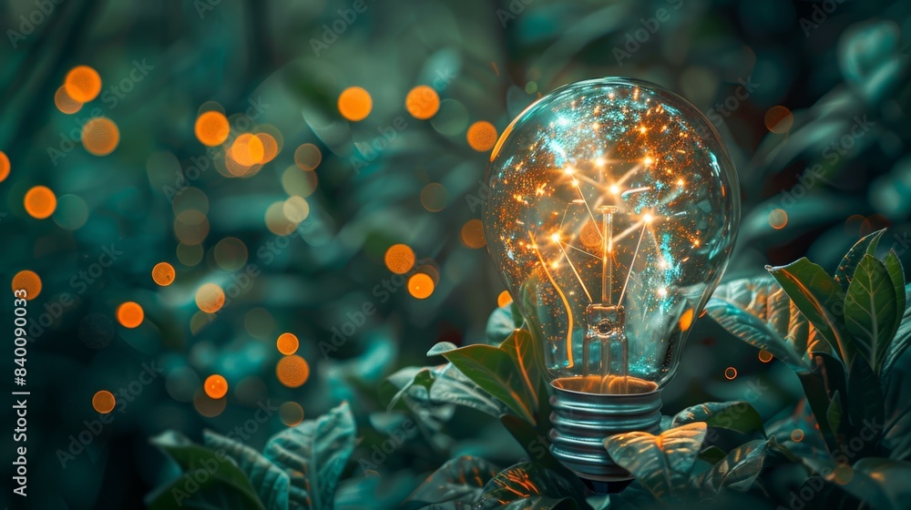 Lighting with circular icon and green nature. Energy consumption ...