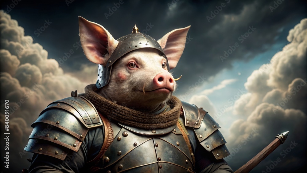 Pig soldier wearing armor fights in a fantasy battle, fantasy, war ...