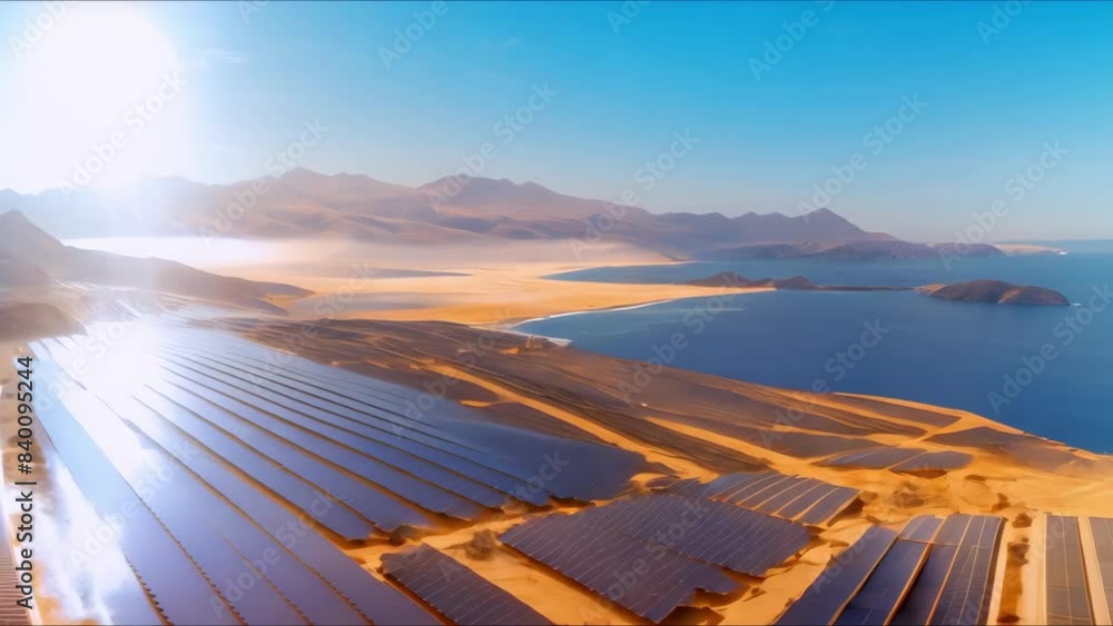 Vídeo do Stock: Solar panels help desert farm near ocean generate ...