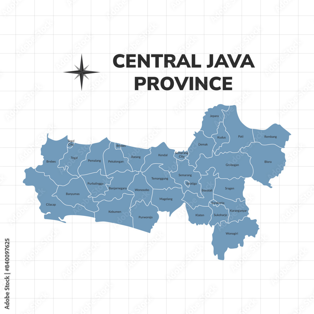Central Java Province map illustration. Map of province in Indonesia ...