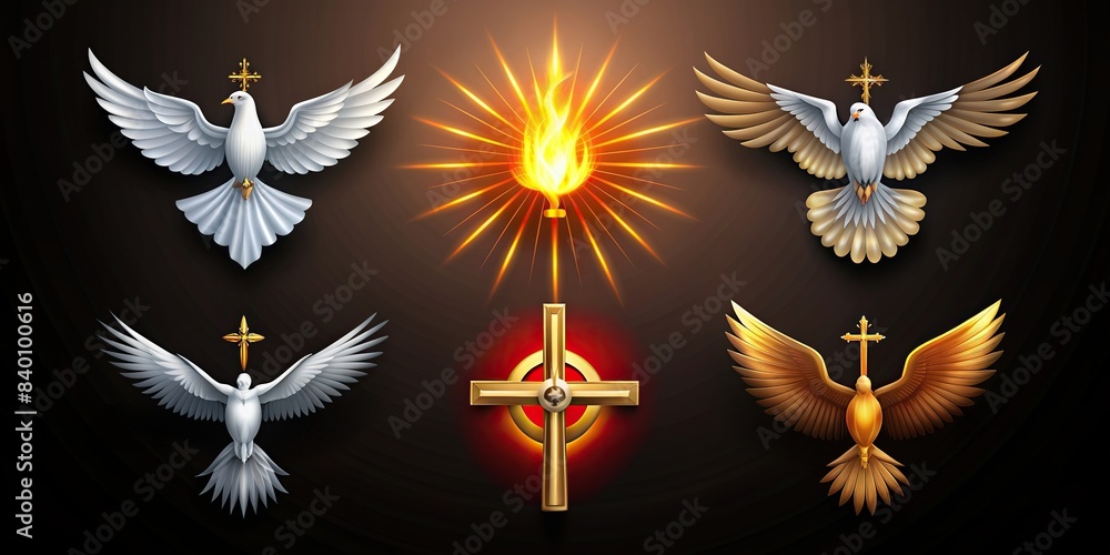 Realistic collection of Holy Spirit and Christian cross icons on ...