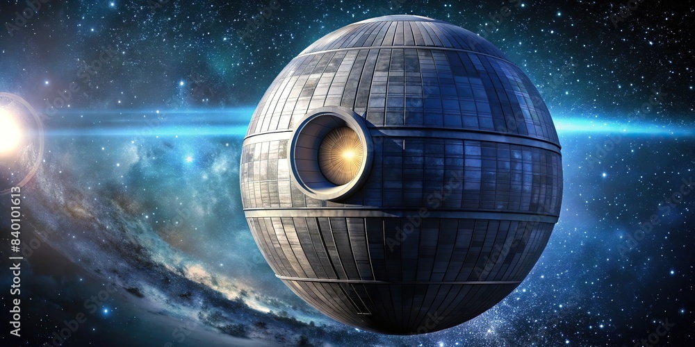 ภาพประกอบสต็อก of a stylized Death Star against a starry background ...