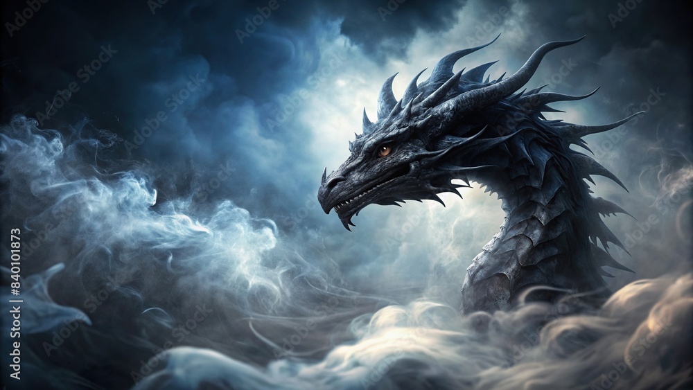 Dark dragon shrouded in swirling smoke , fantasy, creature, mythical ...