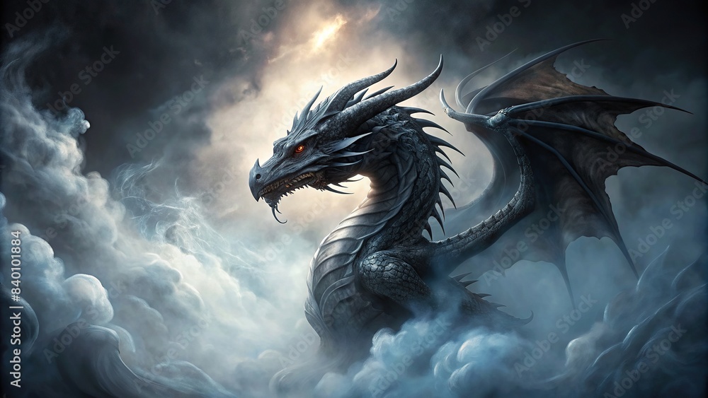 Dark dragon shrouded in swirling smoke , fantasy, creature, mythical ...
