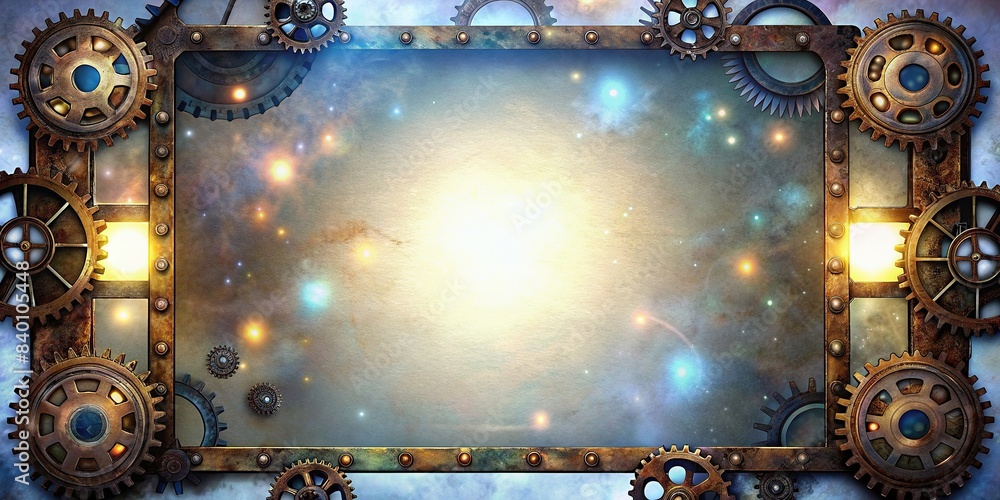 Square steampunk frame featuring gears and cogs on a white background ...