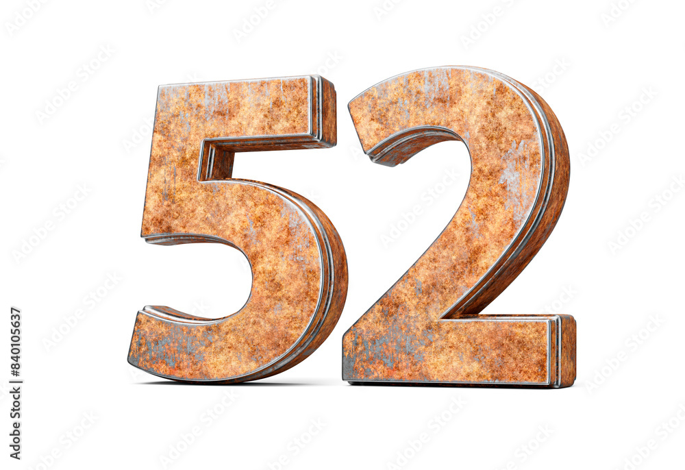 Number Fifty Two 52 Digit Made Of Old Rusty Iron Metal Texture White ...