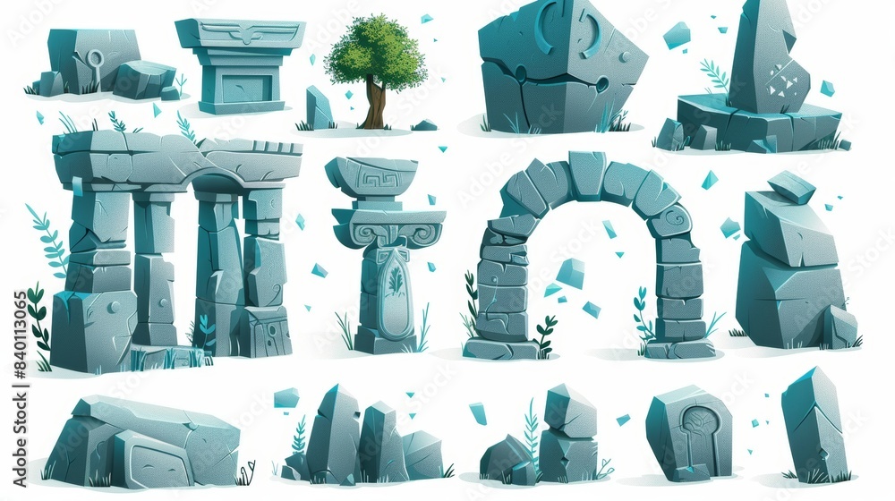 Ancient ruin modern set of ruined Atlantis city temple building pillar ...