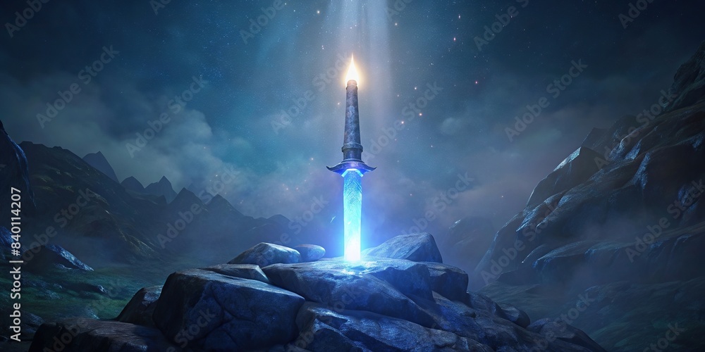 Legendary sword embedded in stone with mystical aura, sword, stone ...