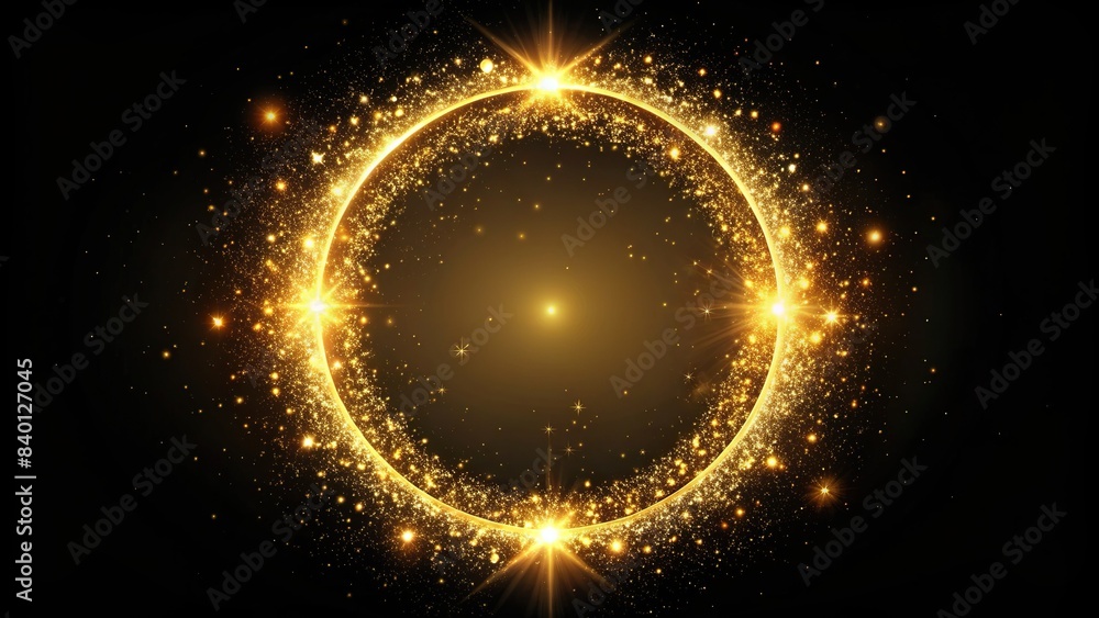 Gold glitter circle of light shine sparkles and golden spark particles ...