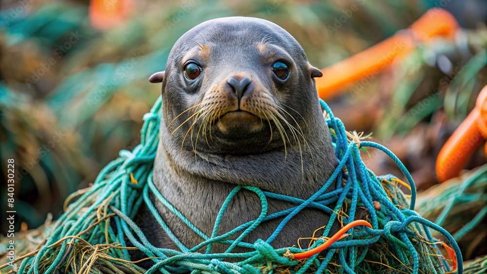Fur seal tangled in fishing nets , wildlife, ocean pollution ...