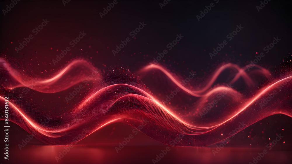 ภาพประกอบสต็อก Digital red particles wave and light abstract background with shining dots stars ...