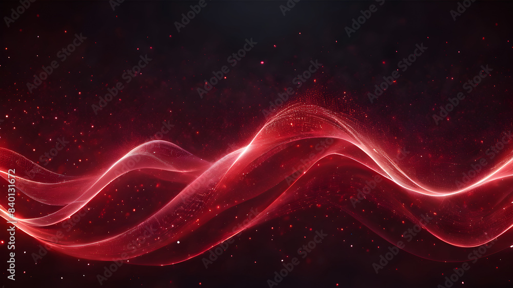 ภาพประกอบสต็อก Digital red particles wave and light abstract background with shining dots stars ...