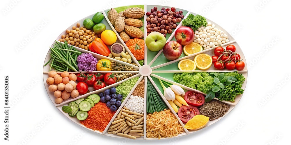 Circular chart of nutritious food pie isolated on white background ...