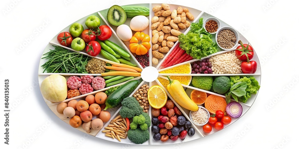 Circular chart of nutritious food pie isolated on white background ...