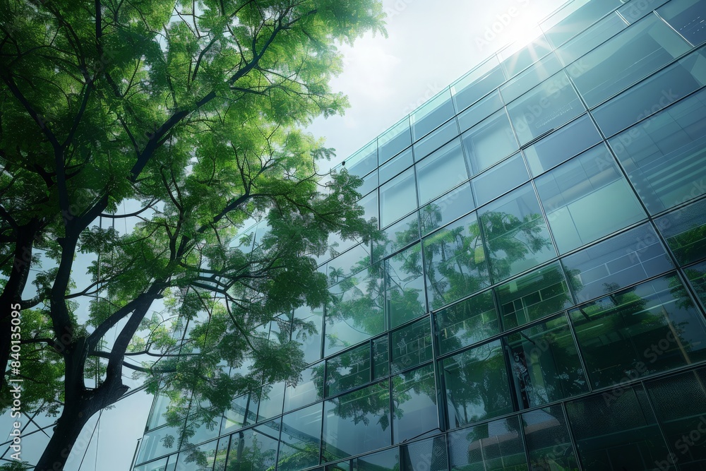 Sustainble green building. Eco-friendly building in modern city. ESG ...